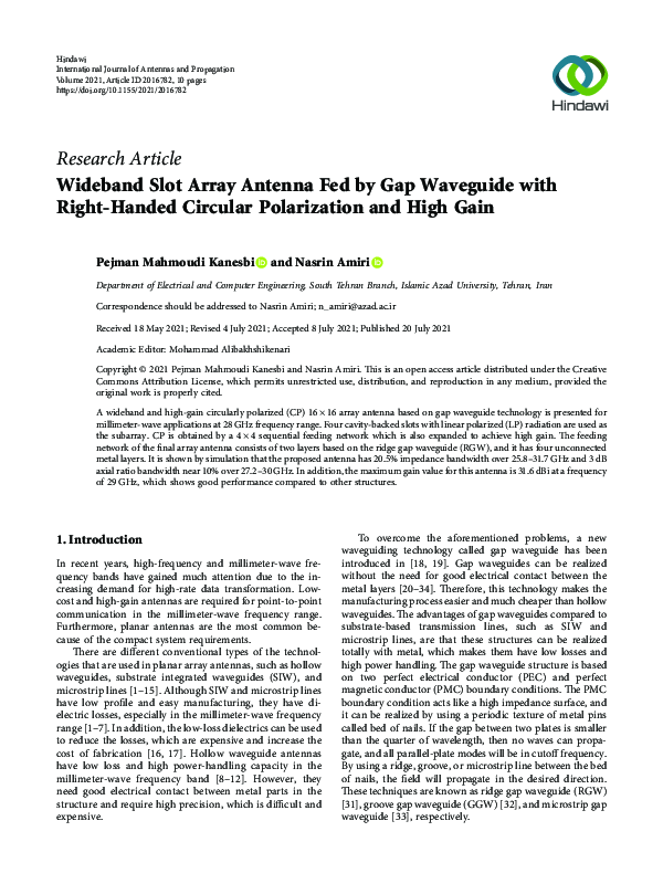 (PDF) Wideband Slot Array Antenna Fed by Gap Waveguide with Right-Handed Circular Polarization ...