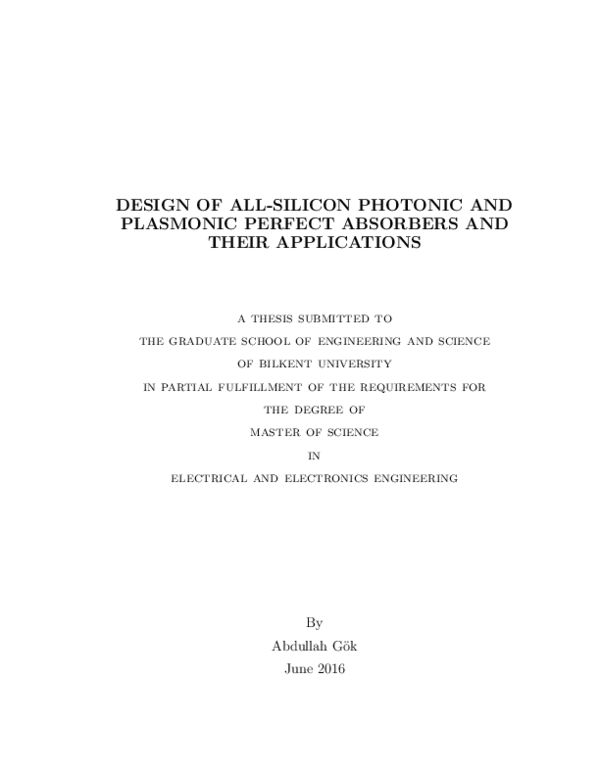 (PDF) Design of all-silicon photonic and plasmonic perfect absorbers and their applications ...