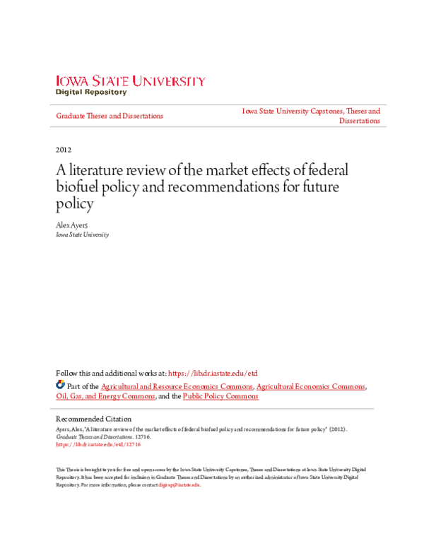 (PDF) A literature review of the market effects of federal biofuel ...