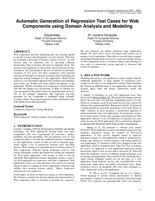 (PDF) Automatic Generation of Regression Test Cases for Web Components ...