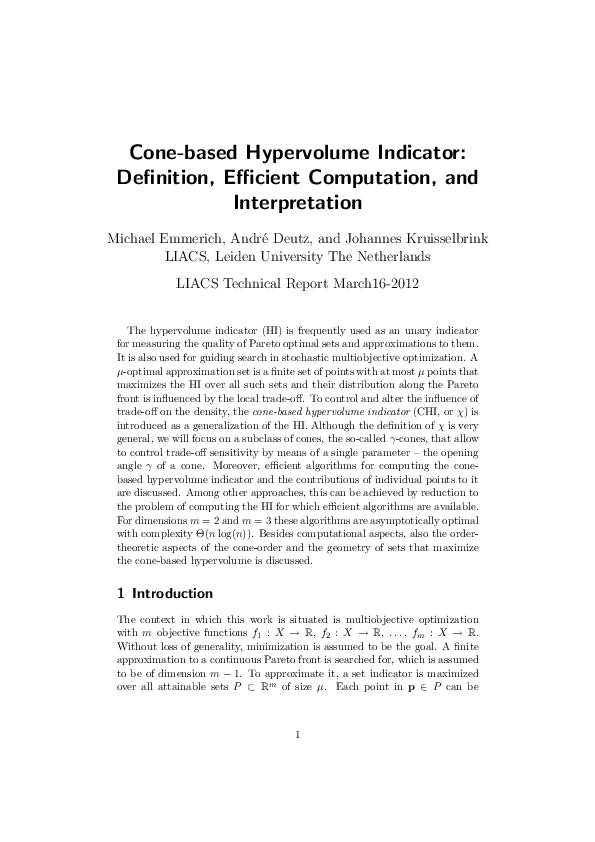 Pdf Cone Based Hypervolume Indicator Definition Efficient Computation And Interpretation