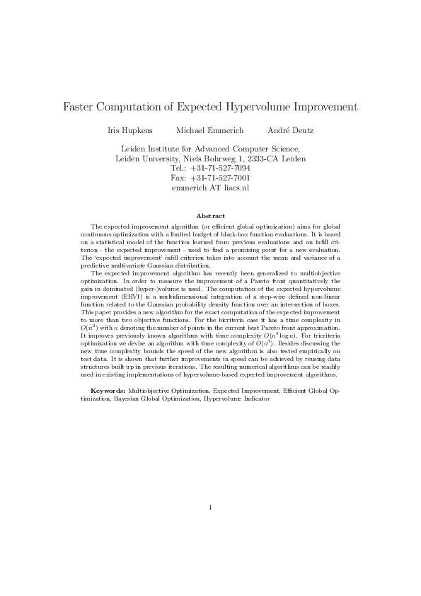 (PDF) Faster Computation of Expected Hypervolume Improvement