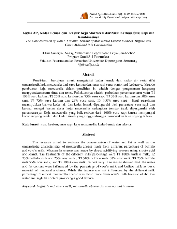 (PDF) The ; Concentration of Water, Fat and Texture of Mozzarella ...