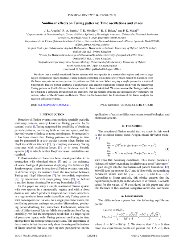 (PDF) Non-linear effects on Turing patterns: time oscillations and chaos