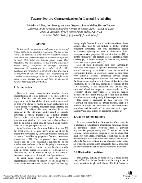 (PDF) Texture feature characterization for logical pre-labeling