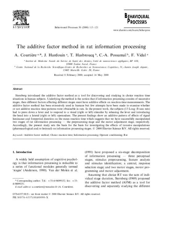 (PDF) The additive factor method in rat information processing