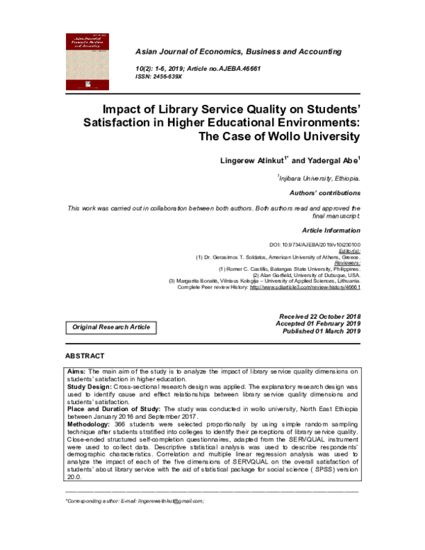 (PDF) Impact of Library Service Quality on Students’ Satisfaction in ...