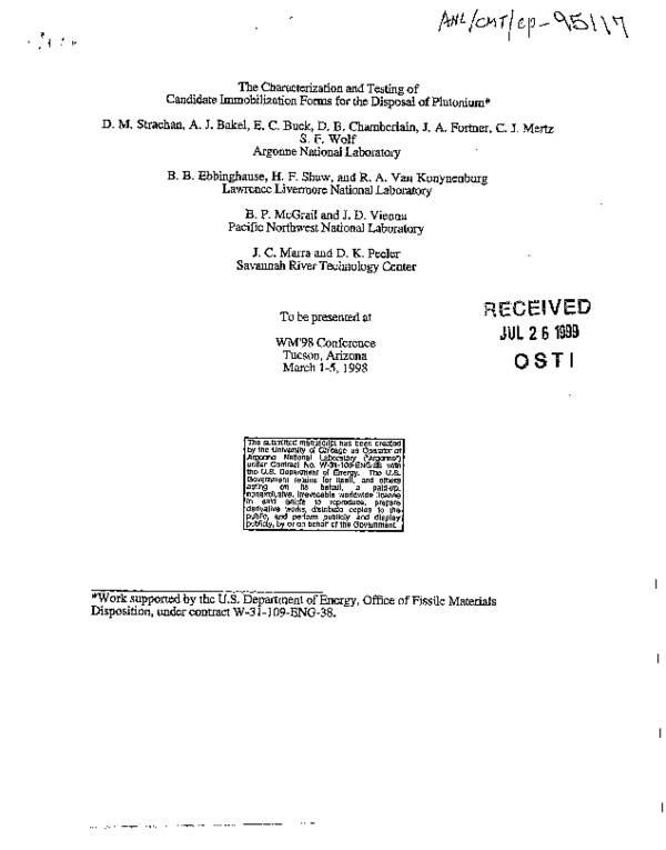 (PDF) The characterization and testing of candidate immobilization ...