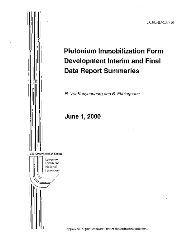 (PDF) Plutonium Immobilization Form Development Interim and Final Data ...