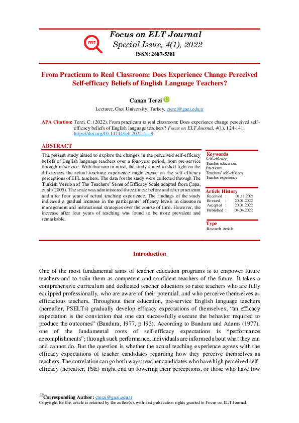 (PDF) From Practicum to Real Classroom: Does Experience Change Perceived Self-efficacy Beliefs ...