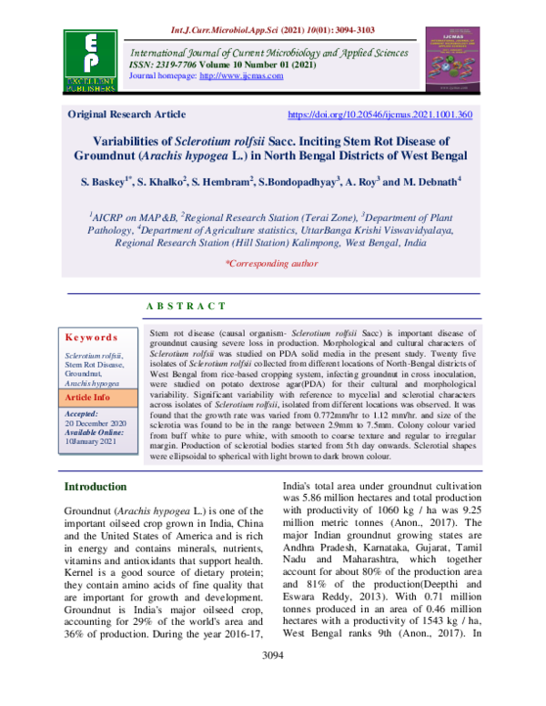 (PDF) Variabilities of Sclerotium rolfsii Sacc. Inciting Stem Rot ...