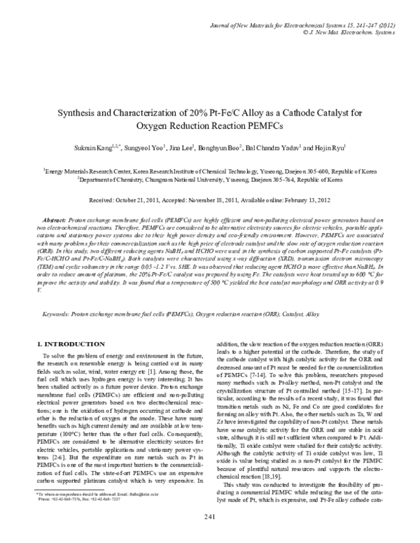 (PDF) Synthesis and Characterization of 20% Pt-Fe/C Alloy as a Cathode ...