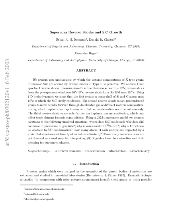 (PDF) Supernova Reverse Shocks: SiC Growth and Isotopic Composition