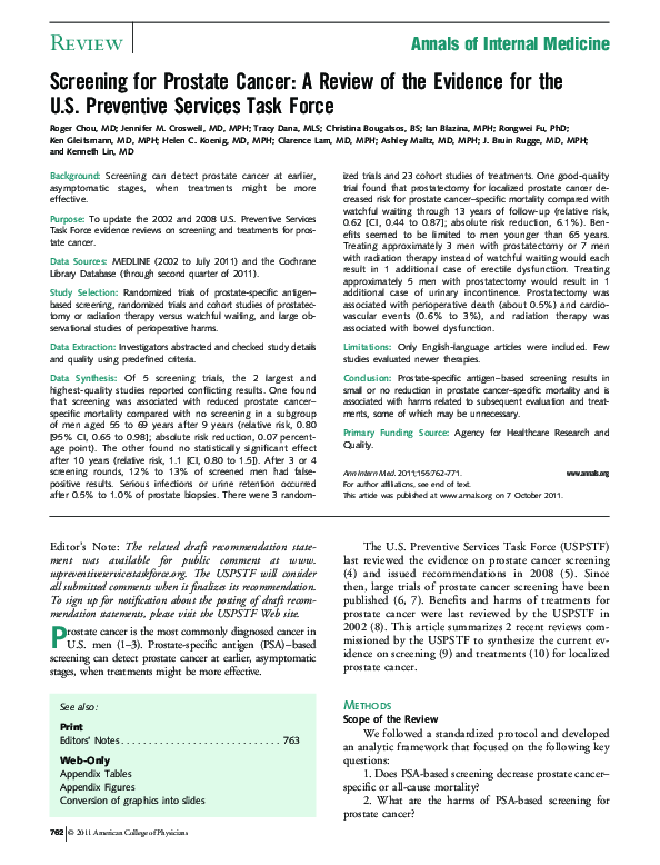 (PDF) Screening for Prostate Cancer: A Review of the Evidence for the U ...