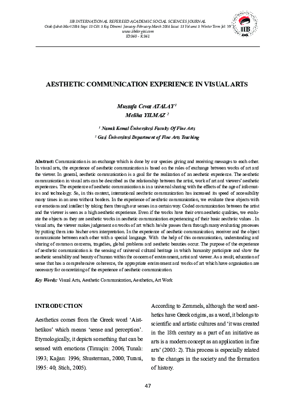 (PDF) Aesthetic communication experience in visual arts