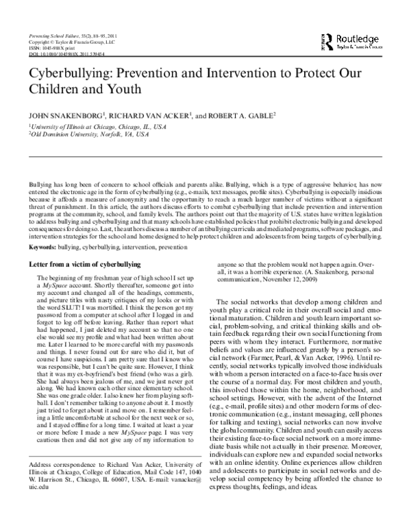 (PDF) Cyberbullying: Prevention and Intervention to Protect Our ...