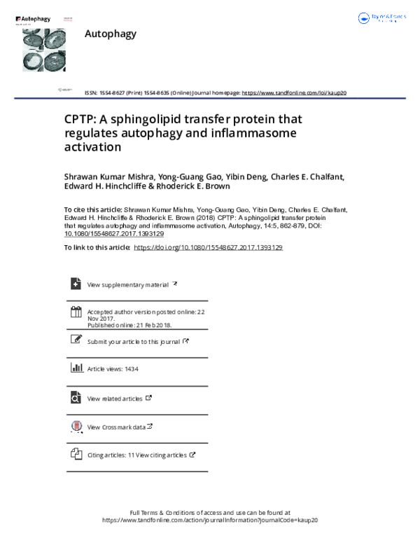 (PDF) CPTP: A sphingolipid transfer protein that regulates autophagy ...