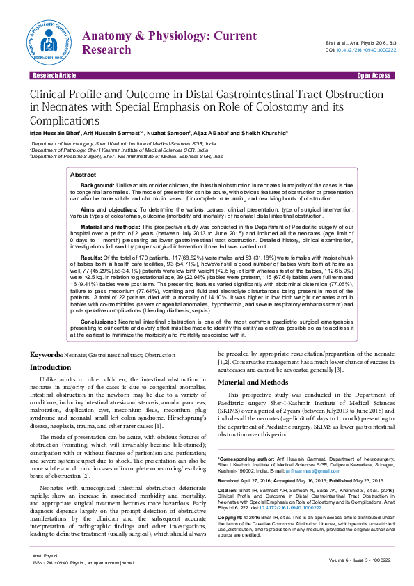 (PDF) Clinical Profile and Outcome in Distal Gastrointestinal Tract ...