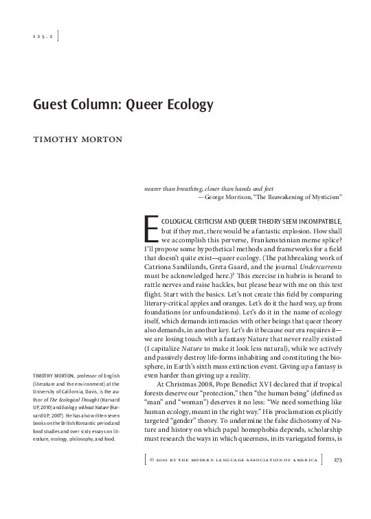 (PDF) Queer Ecology | Timothy Morton - Academia.edu
