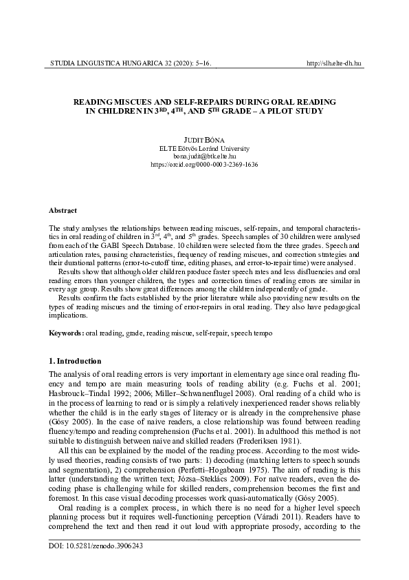 (PDF) Reading miscues and self-repairs during oral reading in children ...