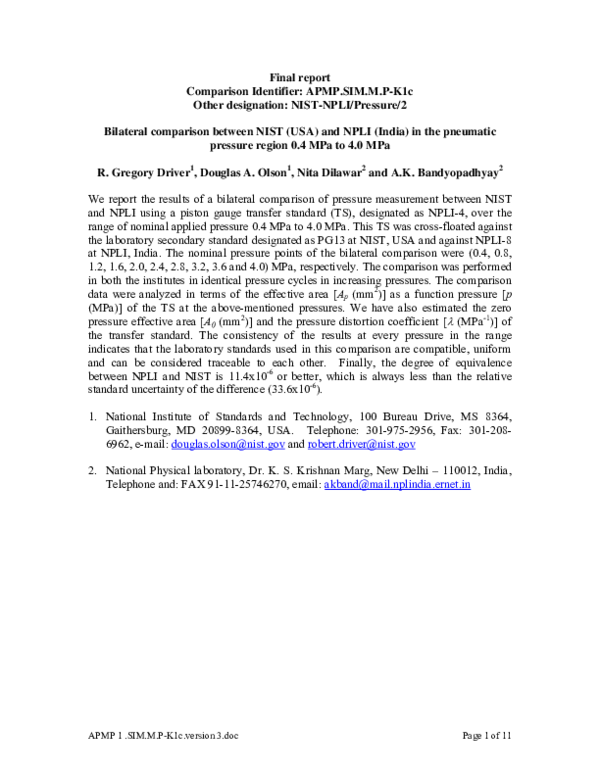 (PDF) Final report on Key Comparison APMP.SIM.M.P-K1c: Bilateral ...