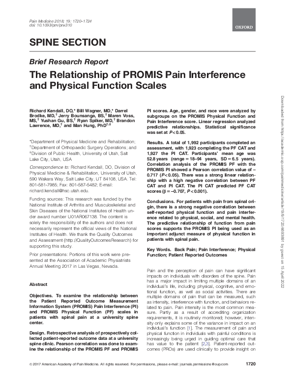 (PDF) The Relationship of PROMIS Pain Interference and Physical ...