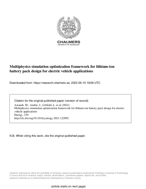 Pdf Multiphysics Simulation Optimization Framework For Lithium Ion 7869