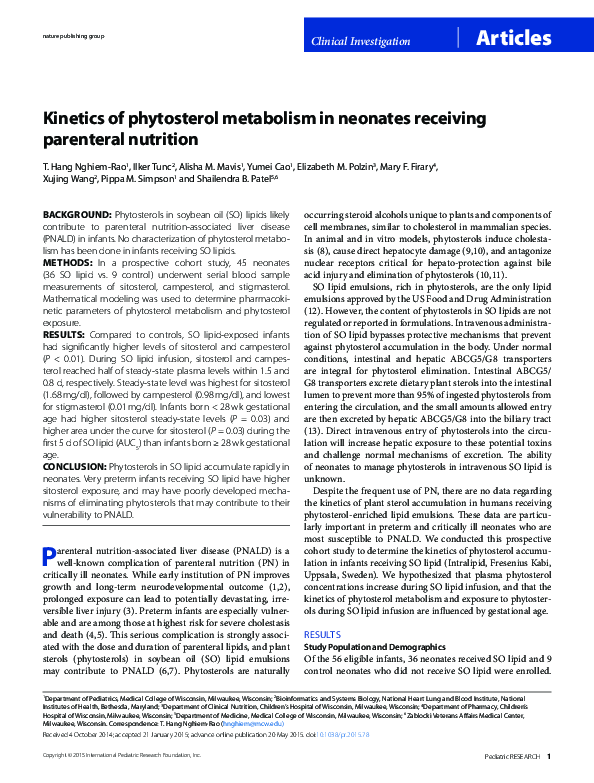 (PDF) Kinetics of Phytosterol Metabolism in Neonates Receiving ...