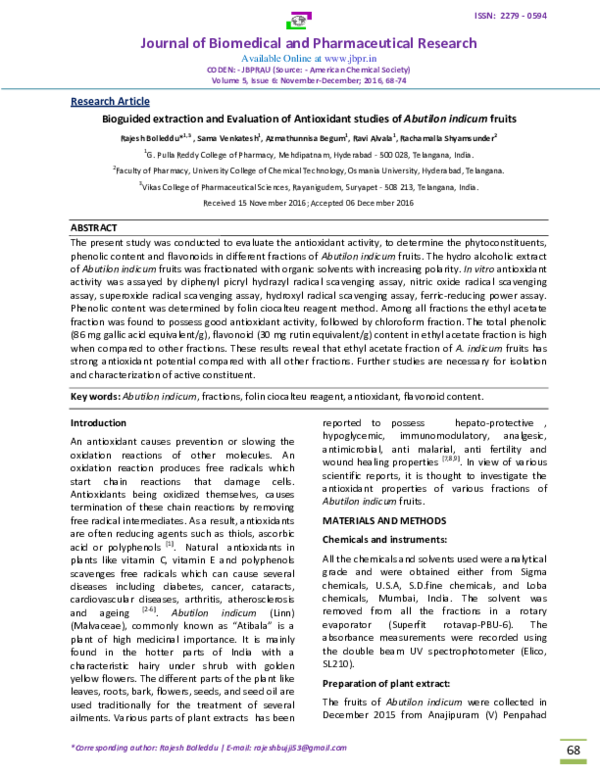 (PDF) Bioguided extraction and Evaluation of Antioxidant studies of ...