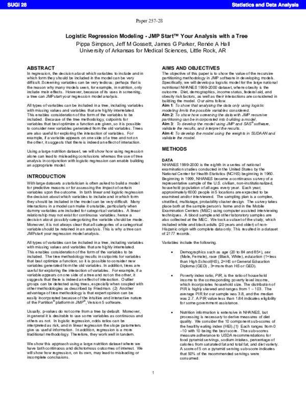 (PDF) Logistic Regression Modeling-JMP Start™ Your Analysis with a Tree