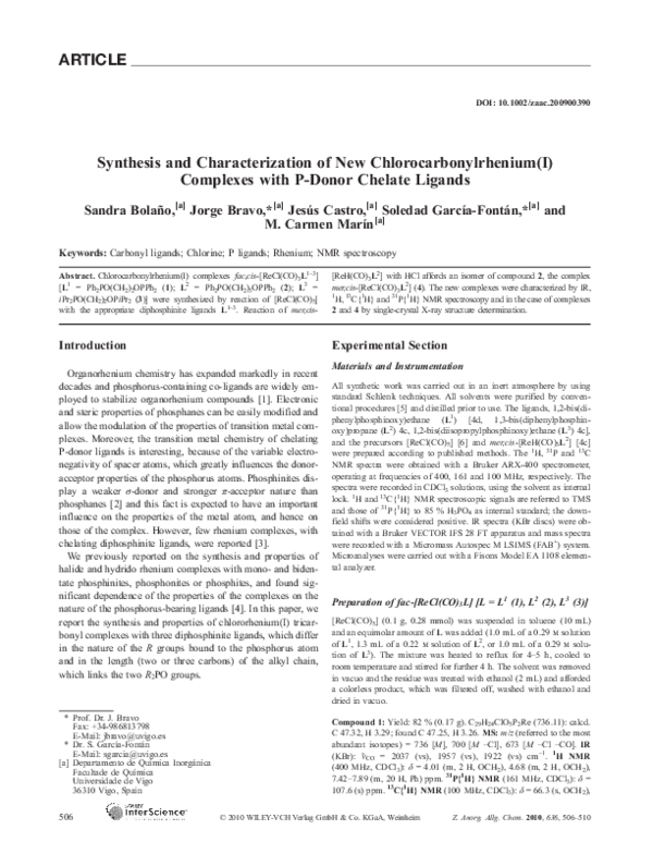 (PDF) Synthesis and Characterization of New Chlorocarbonylrhenium(I ...