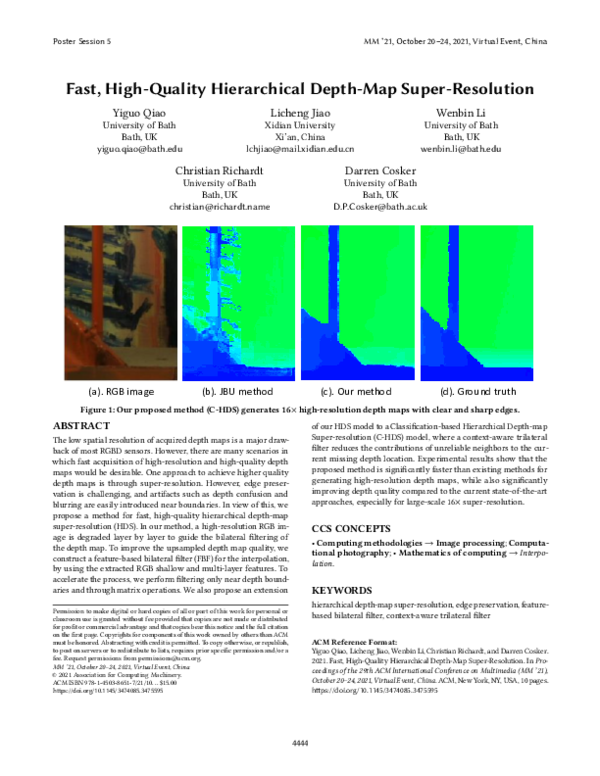 (PDF) Fast, High-Quality Hierarchical Depth-Map Super-Resolution