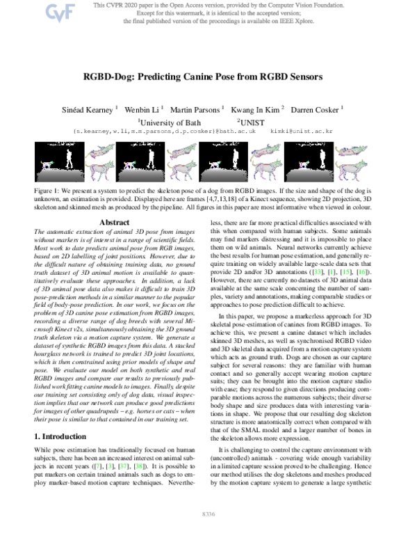 (PDF) RGBD-Dog: Predicting Canine Pose from RGBD Sensors