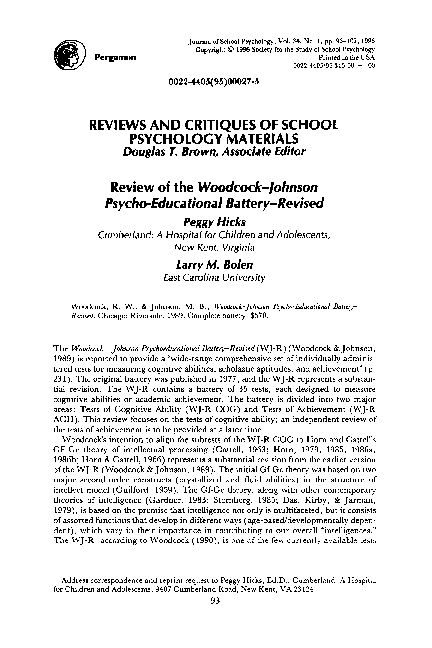 (PDF) Review of the Woodcock-Johnson Psycho-Educational Battery-Revised
