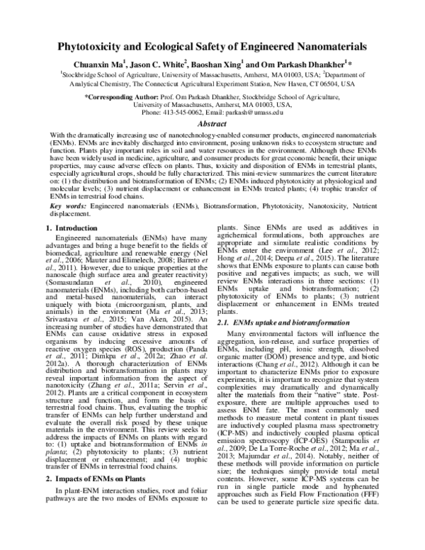 (PDF) Phytotoxicity and Ecological Safety of Engineered Nanomaterials