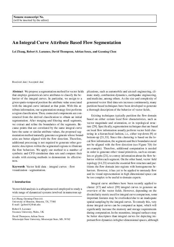 Pdf An Integral Curve Attribute Based Flow Segmentation