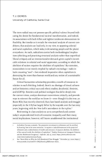 (PDF) T. J. Demos, “What is Radical? A Questionnaire,” ArtMargins (2022 ...