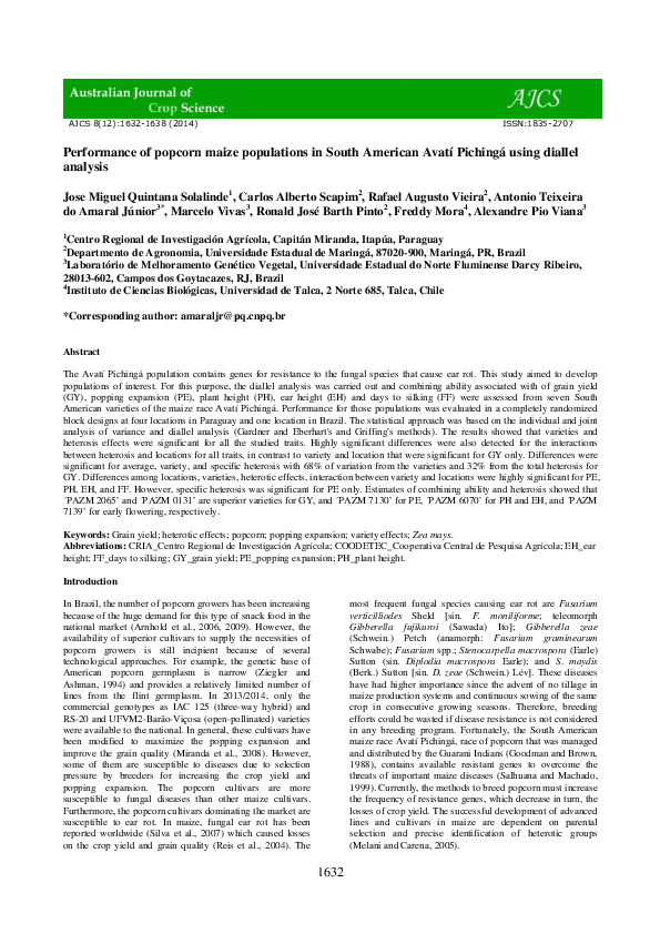 (PDF) Performance of popcorn maize populations in South American Avatí ...