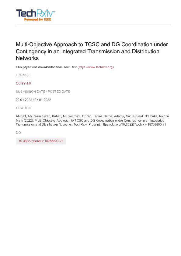 (PDF) Multi-Objective Approach to TCSC and DG Coordination under Contingency in an Integrated ...