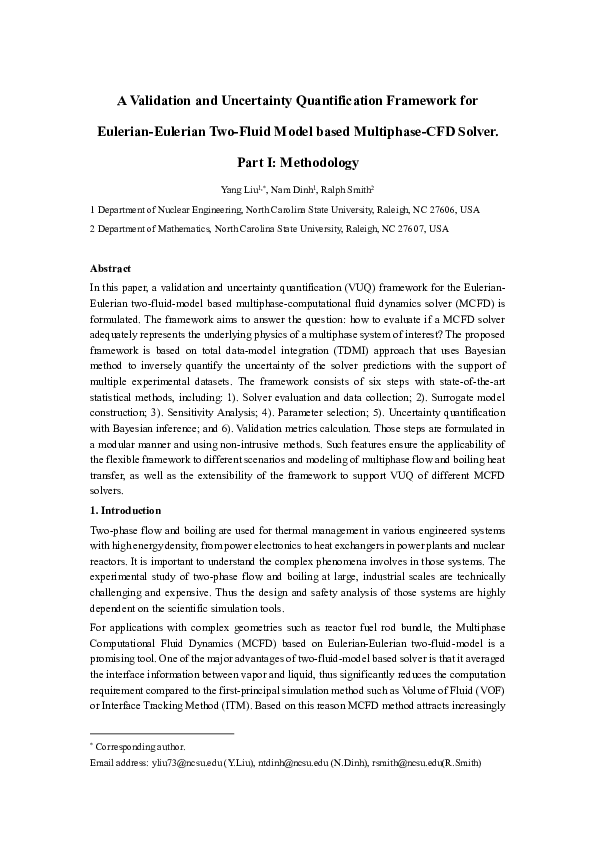 (PDF) A Validation and Uncertainty Quantification Framework for Eulerian-Eulerian Two-Fluid ...