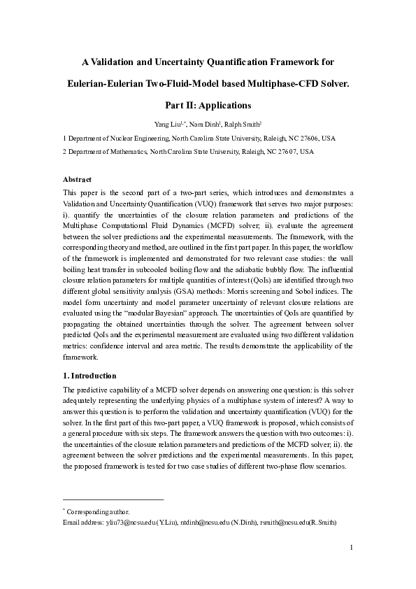 (PDF) A Validation and Uncertainty Quantification Framework for Eulerian-Eulerian Two-Fluid ...