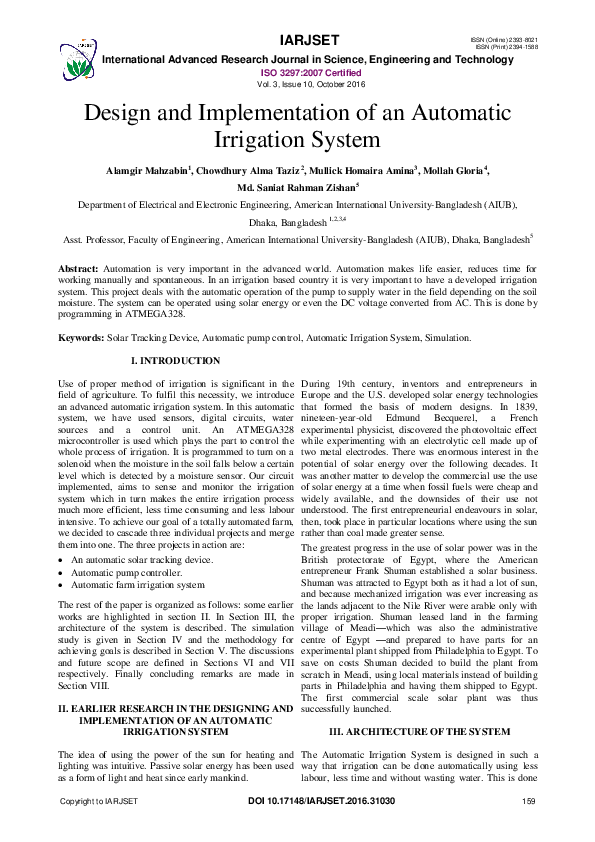 (PDF) Design and Implementation of an Automatic Irrigation System