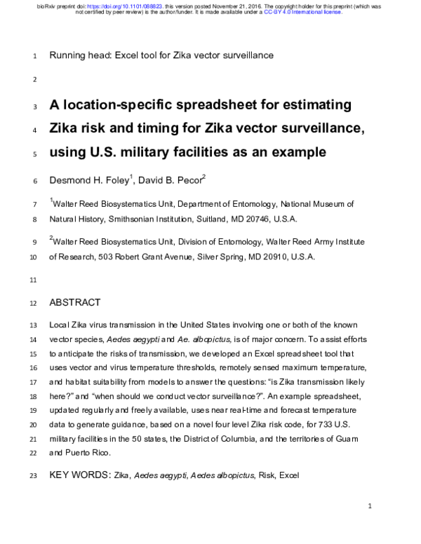 (PDF) A location-specific spreadsheet for estimating Zika risk and ...
