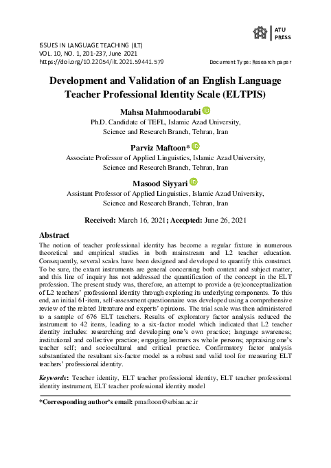 (PDF) Development and Validation of an English Language Teacher ...