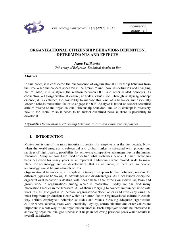 (PDF) Organizational Citizenship Behavior-Definition , Determinants and ...