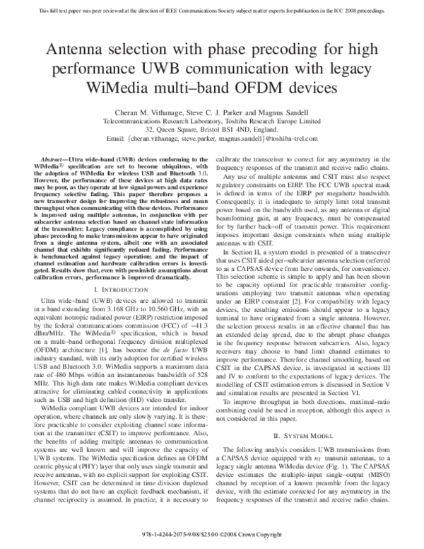 (PDF) Antenna Selection with Phase Precoding for High Performance UWB ...