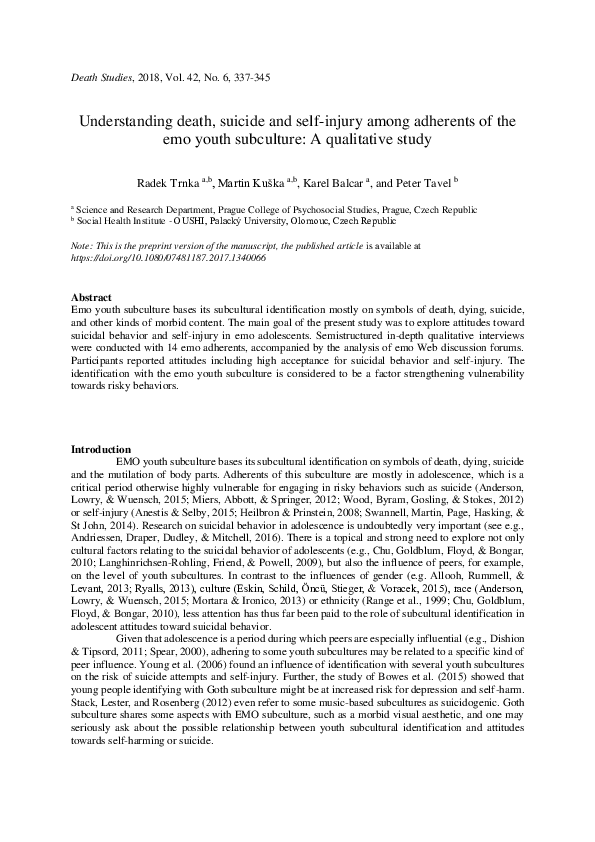 (PDF) Understanding Death, Suicide and Self-Injury Among Adherents of ...