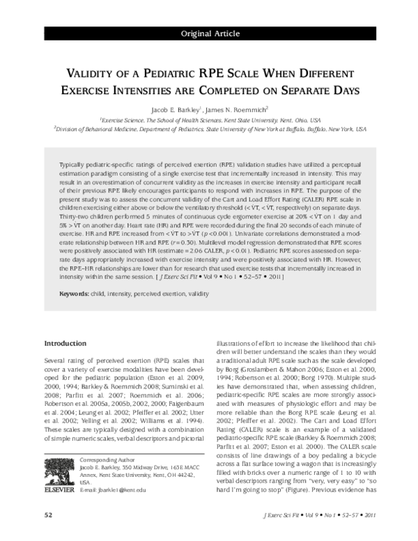 (PDF) Validity of a Pediatric RPE Scale When Different Exercise ...
