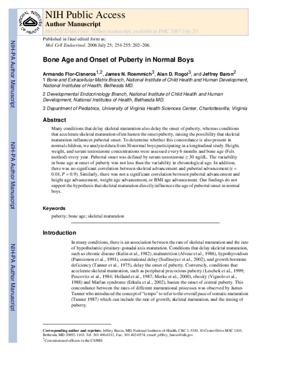 (PDF) Bone age and onset of puberty in normal boys