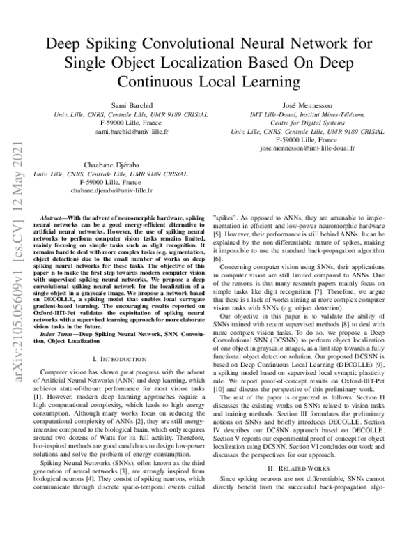 (PDF) Deep Spiking Convolutional Neural Network for Single Object Localization Based On Deep ...